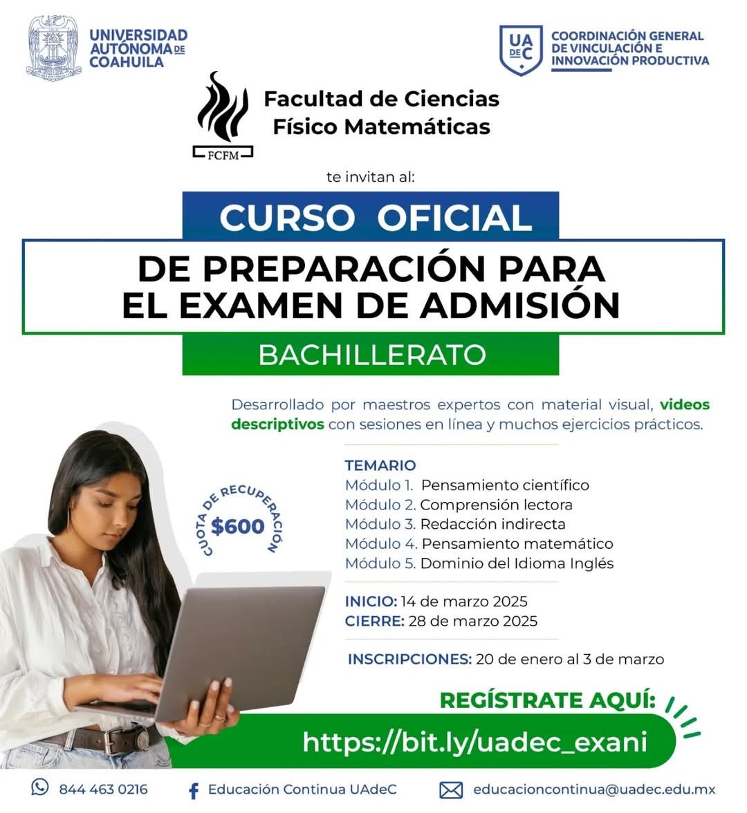 Conoce el Curso de Preparación para el Examen de Admisión Bachillerato y Licenciatura UAdeC